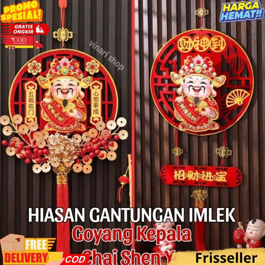 Jual (Terbaru)Hiasan Gantungan Imlek 2025/Goyang Kepala Chai Shen Ye/Gantungan Hiasan Pintu D ...