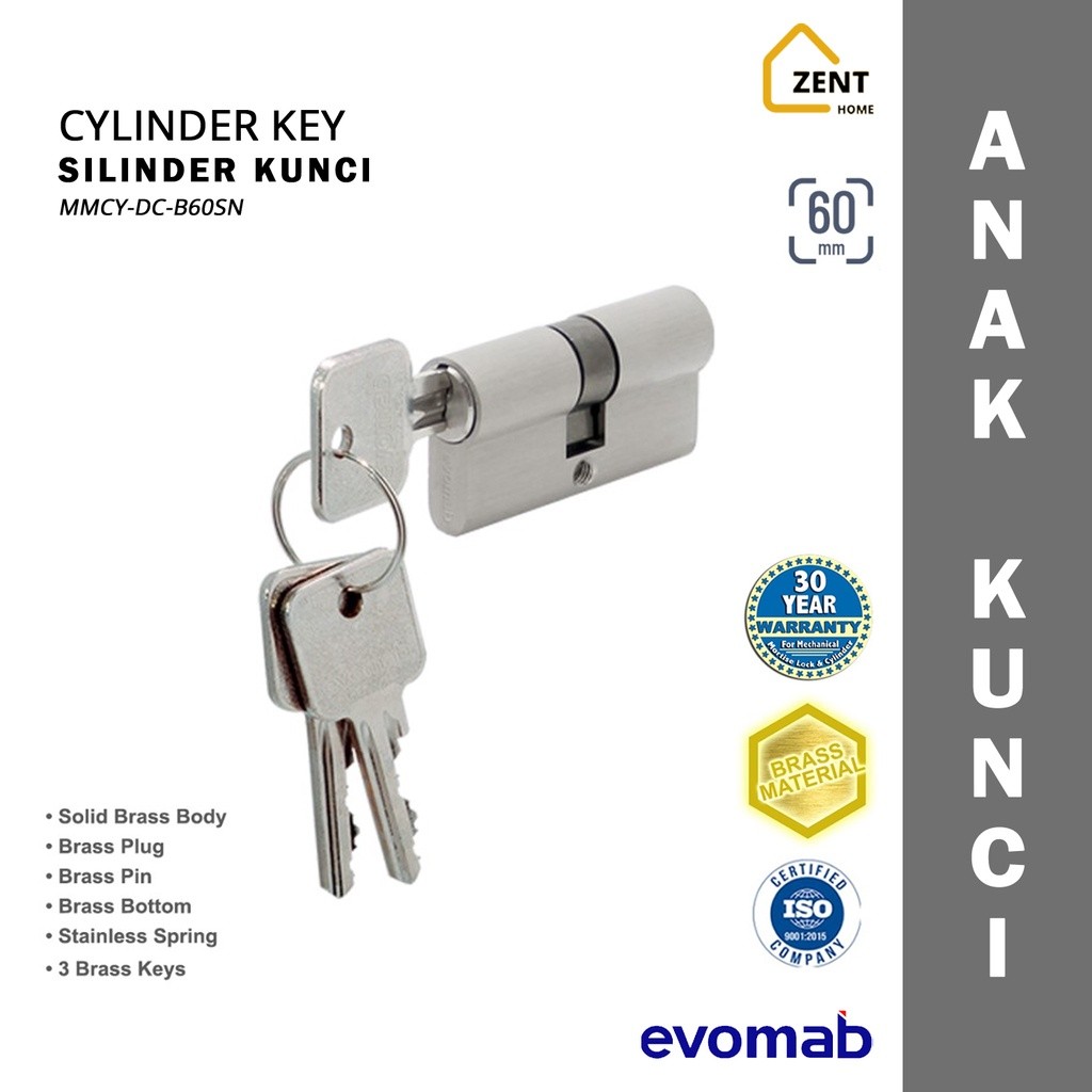 Jual evomab Cylinder Key Anak Kunci Silinder Pintu 60mm 6cm Garansi 30 Tahun | Shopee Indonesia