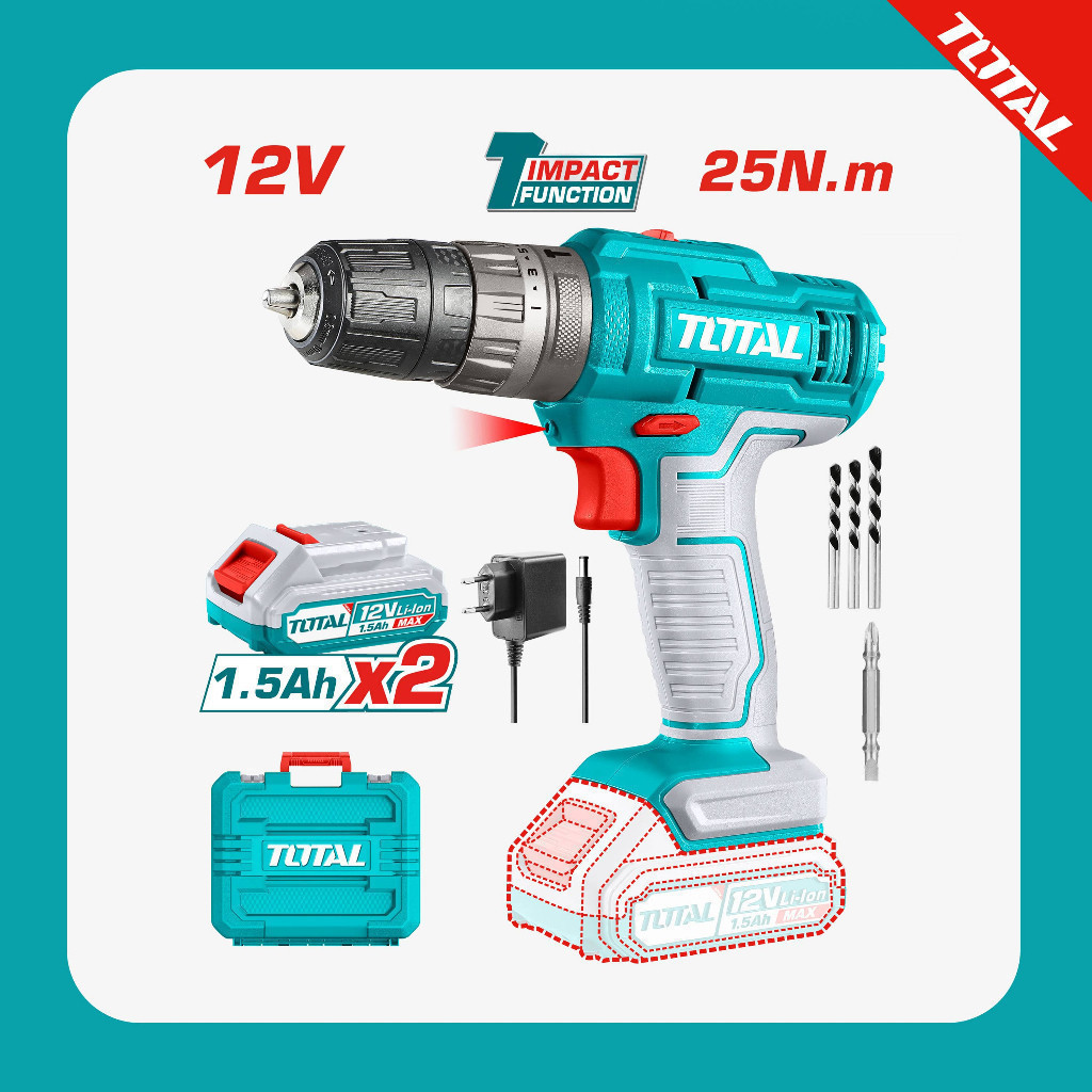 Jual TOTAL Bor Impact Baterai 12V / Lithium Ion Impact Drill TIDLI1228 ...