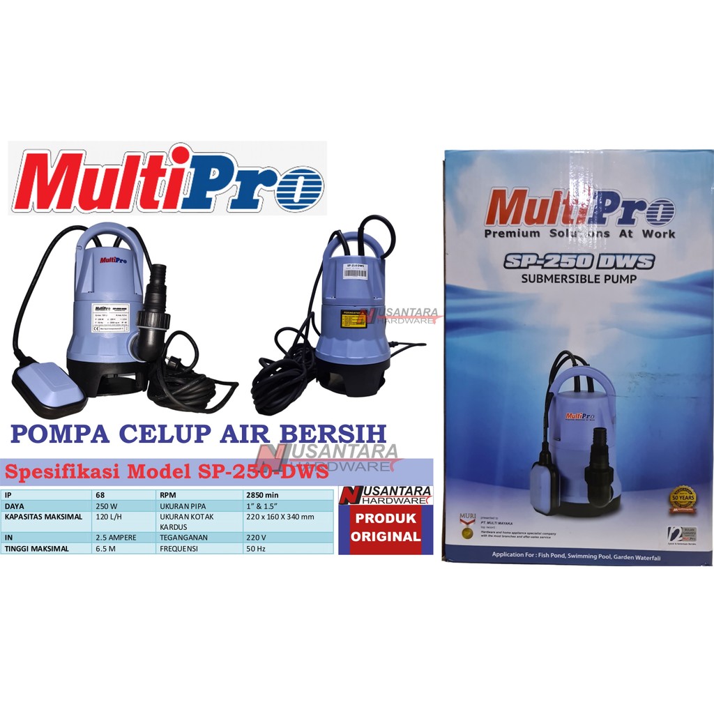Jual pompa celup air kotor otomatis multipro sp 250 dws, pompa kolam ...