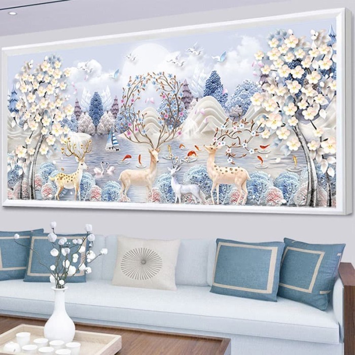 Jual DIY Diamond Painting Full. Rusa Taman Danau view. 150 x60 CM D563B ...