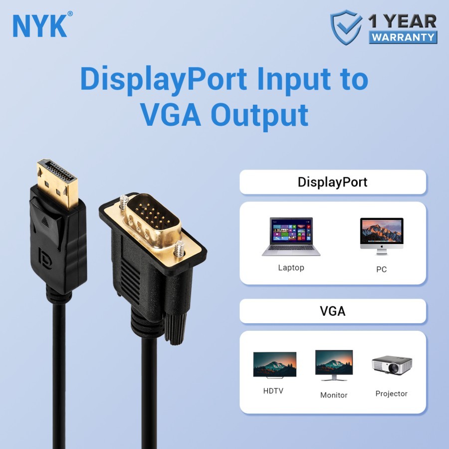 Jual Kabel Display Port (DP) to VGA 1.5 Meter NYK C5 Resolusi Tinggi ...