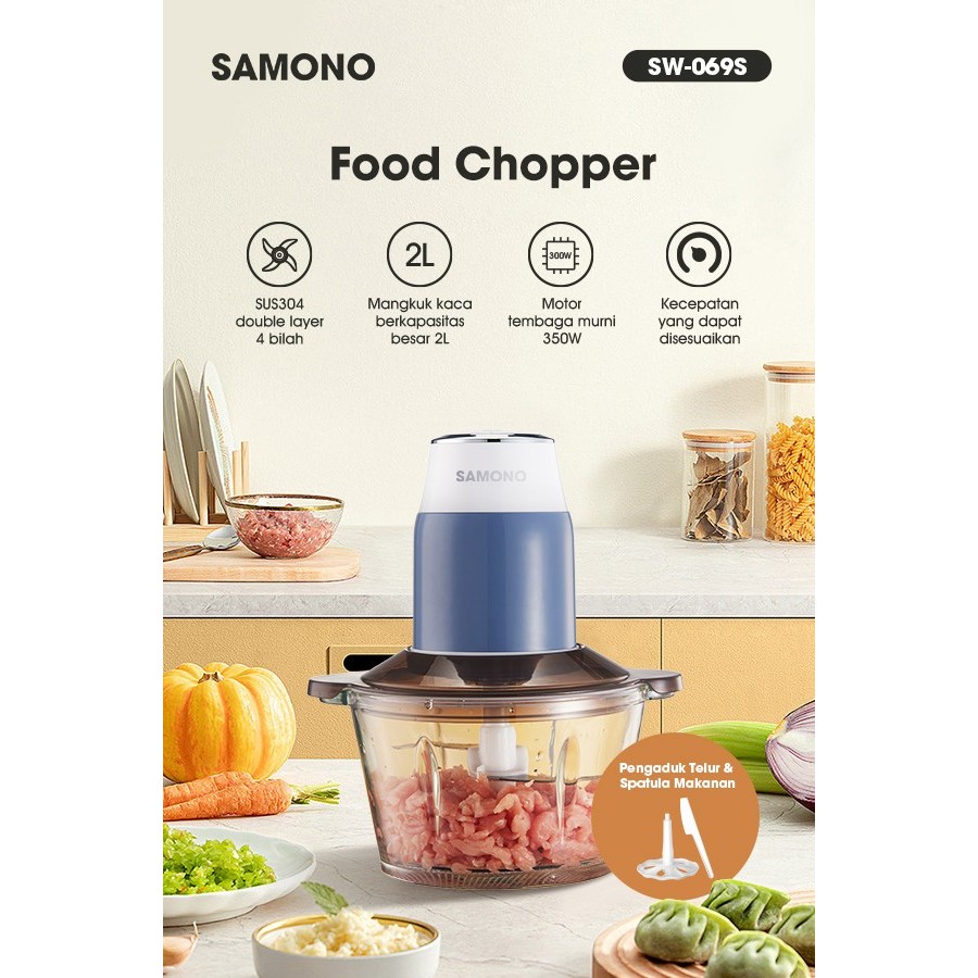 Jual SAMONO CHOPPER MAKANAN 350 WATT 4 PISAU MANGKOK KACA FOOD GRADE ...