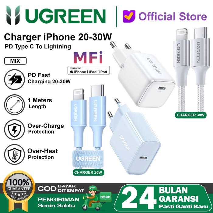 Jual UGREEN Charger iPhone Lightning MFI PD Type C Fast Charging 20w | Shopee Indonesia
