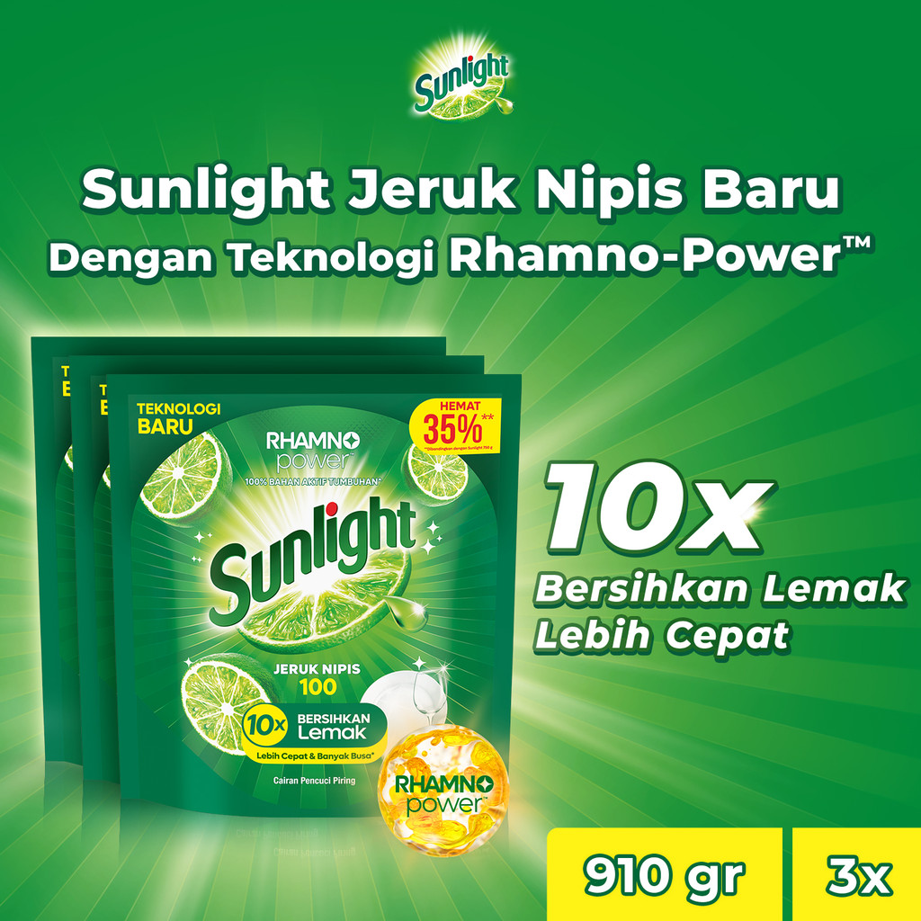 Jual SUNLIGHT SABUN CUCI PIRING JERUK NIPIS REFILL 910GR x3 | Shopee Indonesia