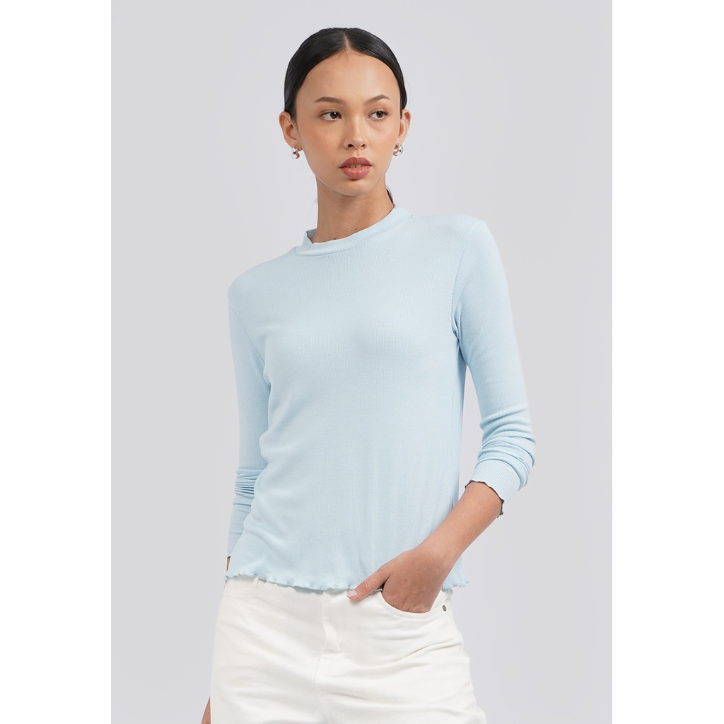 Jual Executive Turtle Neck Long Sleeve Rib Top Ice Blue | Shopee Indonesia
