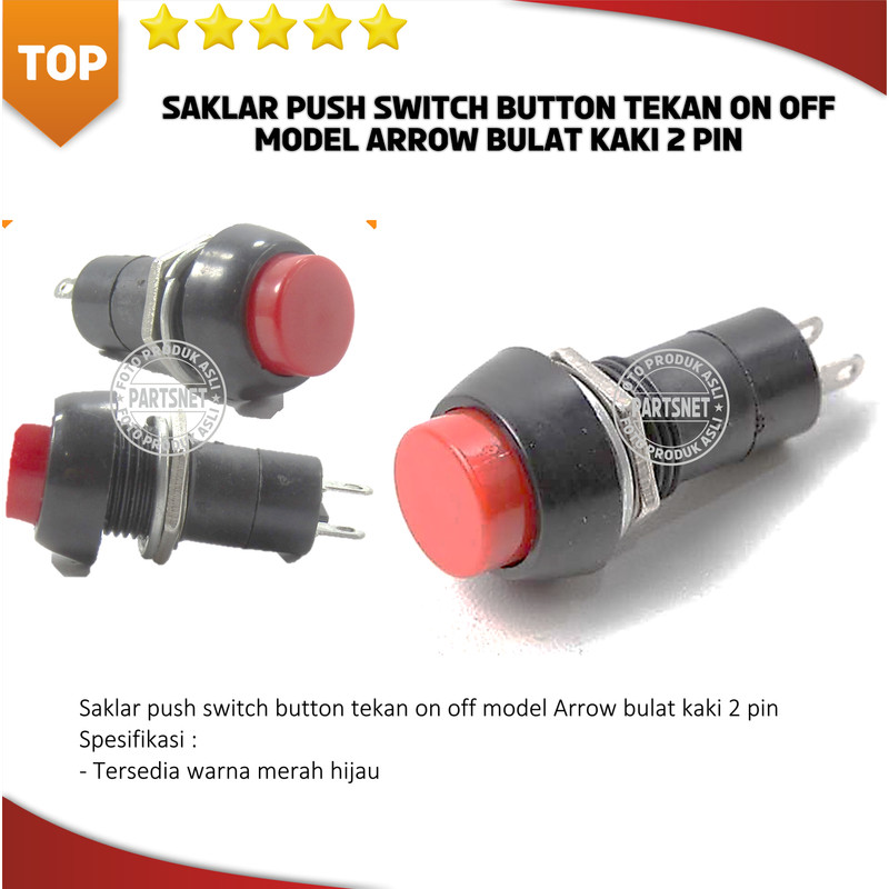 Jual Saklar push switch button tekan on off model Arrow bulat kaki 2 pin | Shopee Indonesia