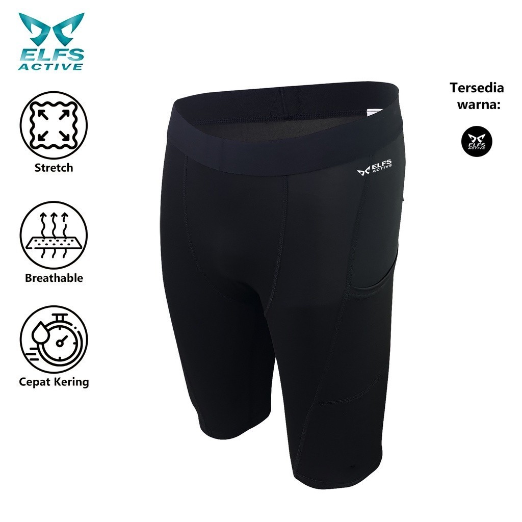 Jual ELFS ACTIVE Compression Celana Pendek Pria Legging Gym Baselayer ...