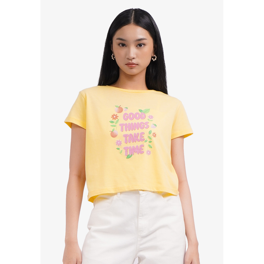 Jual COLORBOX Short Sleeve Graphic Crop T-Shirt Yellow | Shopee Indonesia