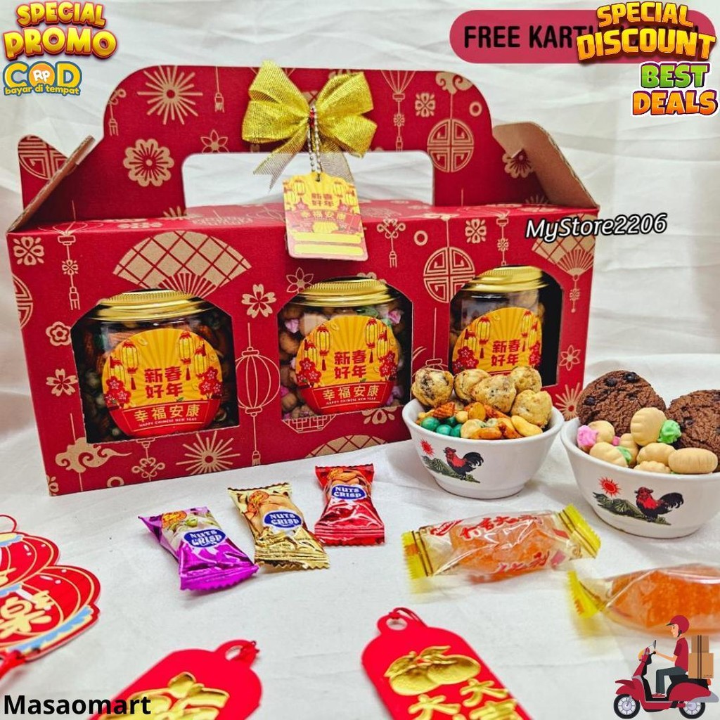 Jual (3 Jar) Hampers Parcel Chinese New Year Tahun Baru Imlek 2025 Permen, Jelly, Cokelat ...