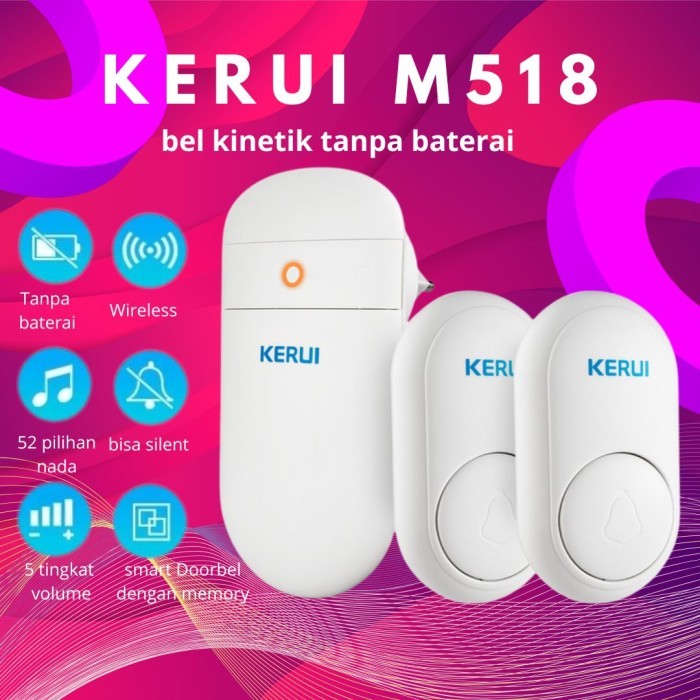 Jual Dijamin Ok3!!- Bel Rumah Wireless KERUI M518 Doorbell Bel Tanpa Baterai 2 Transmitter ...