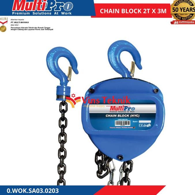 Jual Tersedia Multipro Chain Block Takel Chian Hoist 2 Ton X 3 Meter ...