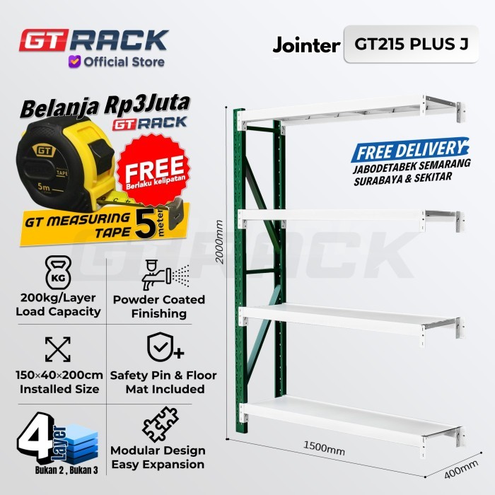 Jual RAK GUDANG BESI GT RACK GT215 PLUS - 200KG 4 SUSUN 2 METER LEBAR ...