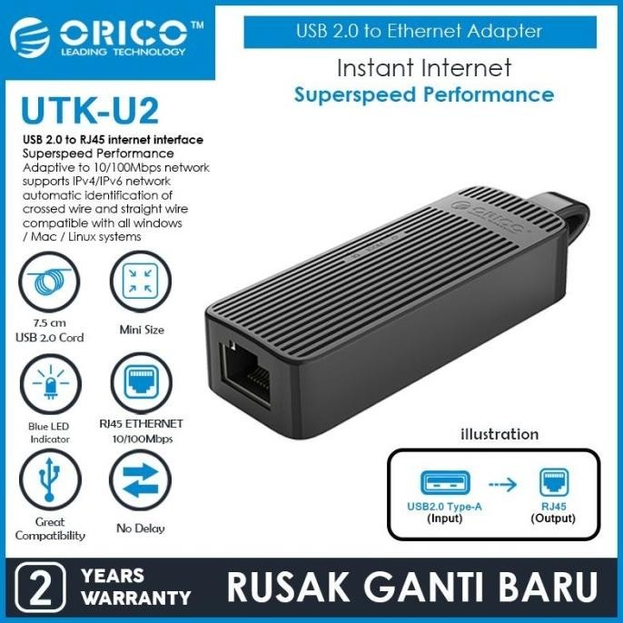 Jual orico usb to ethernet lan adapter 100 mbps - utk-u2 stok terbatas ...