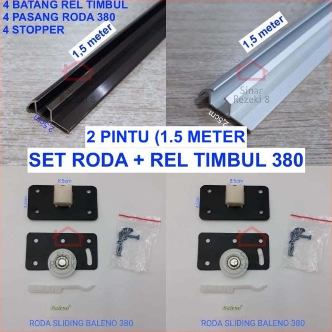 Jual Produk Baru!! SET 4 Rel Timbul 380 + Roda 380 Pintu Lemari Sliding / Geser 1,5 M X 4 ...