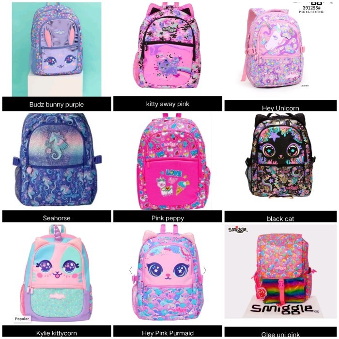 Jual Smiggle Backpack Black Cat, Kitty Faraway, Vibin Pink, Kylie,Glee ...
