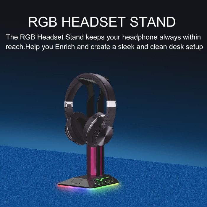 Jual Gaming Headphone Stand Holder Hanger Headphone 2 USB HUB LED RGB ...