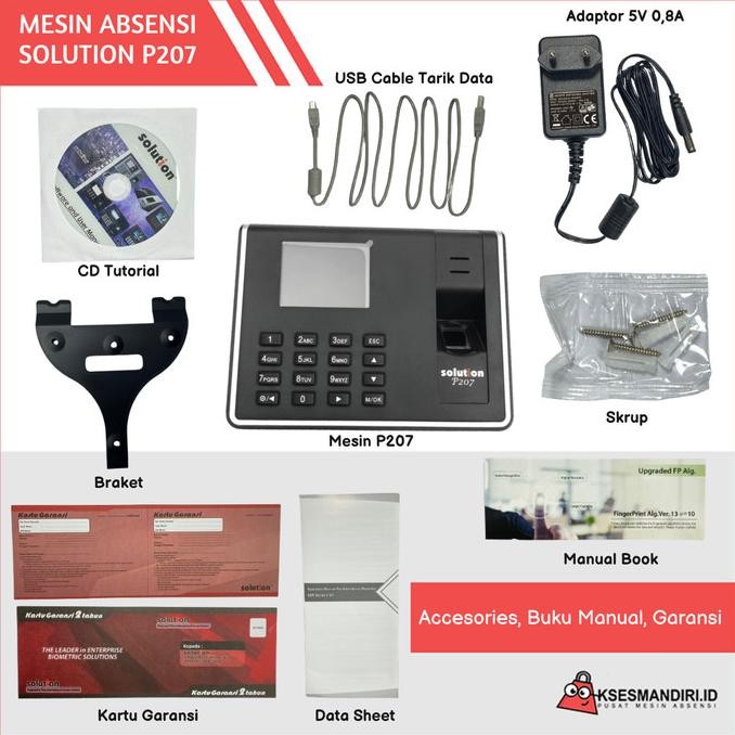 Jual Mesin Absensi Fingerprint Solution P207 Include Kabel Usb1000 ...