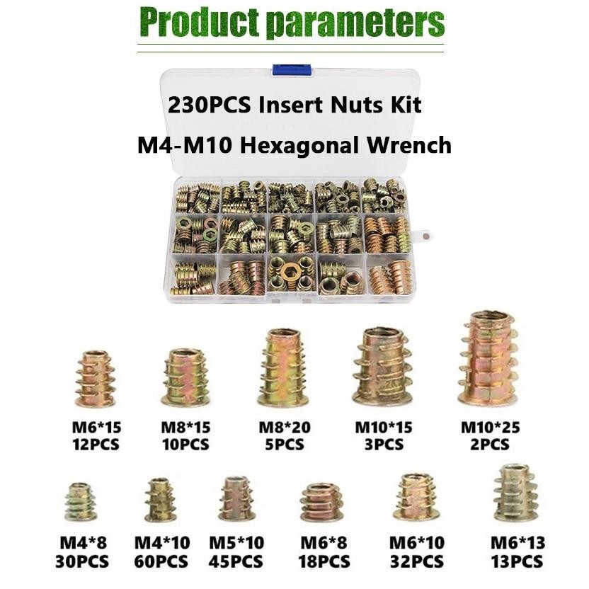 Jual Paku, Sekrup, & Fastener 230PCS M4 - M10 Mur Nanas Kayu / Mur ...