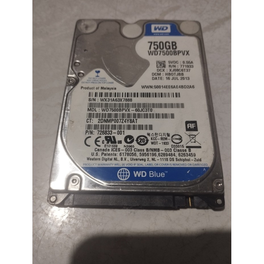 Jual Hardisk Notebook/Laptop, WD, 750 GB, SATA, 2,5"-Slim-sentinel 9% ...
