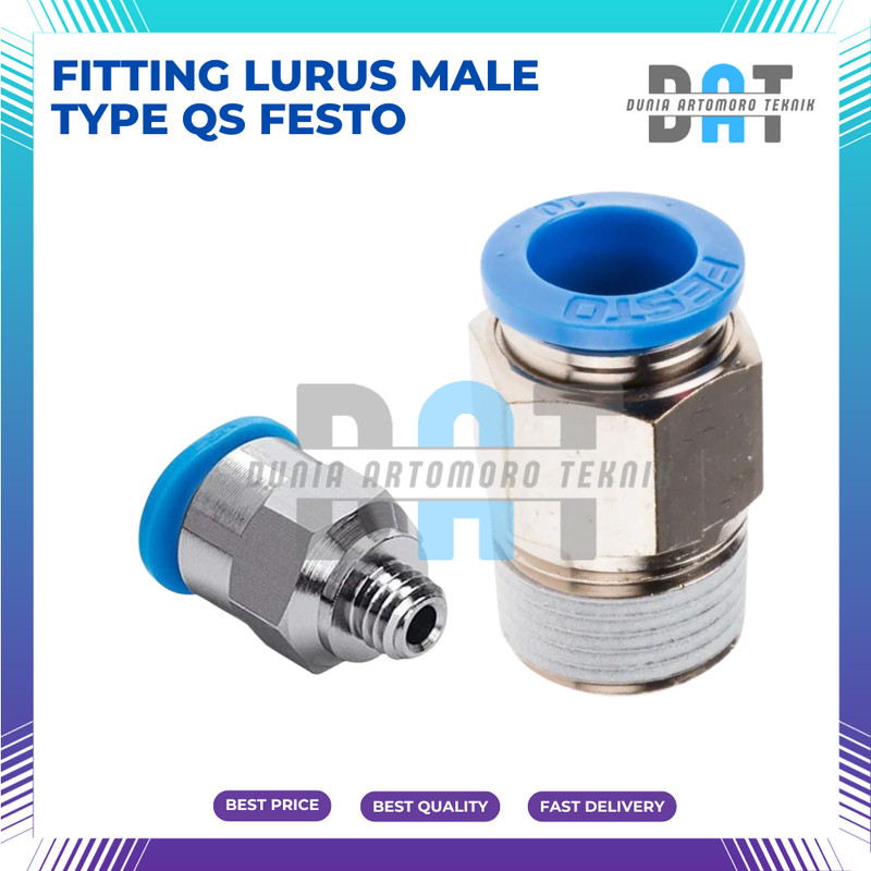 Jual QS-1/8-8 One Touch Fitting Lurus Male Slip Lock Socket Push In Connector Nipple Nepel ...