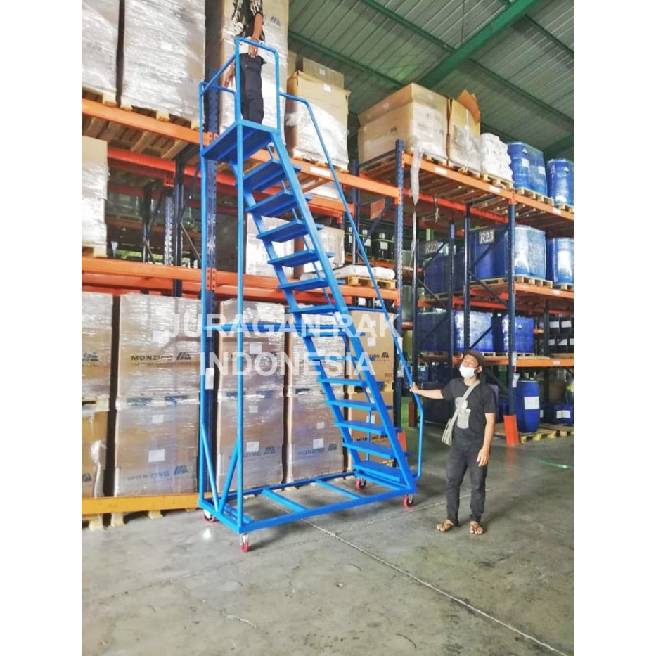 Jual Tangga Dorong Gudang Tinggi 4 Meter . Rolling Steel Ladders ...