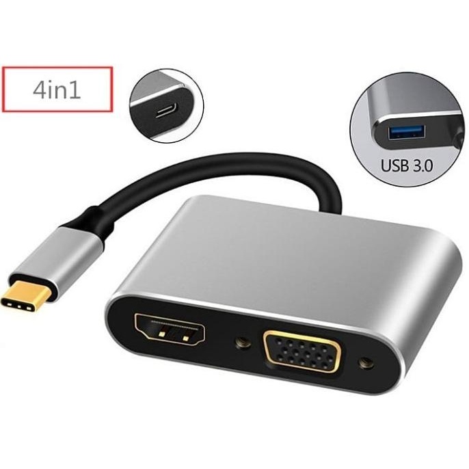 Jual HARGA DISC - Converter USB Type-C To HUB PD USB 3.0 HDMI VGA 4 In ...