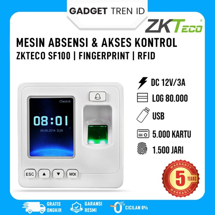 Jual Mesin Absensi Fingerprint & Akses Kontrol ZKTeco SF100 Bisa Kartu | Shopee Indonesia