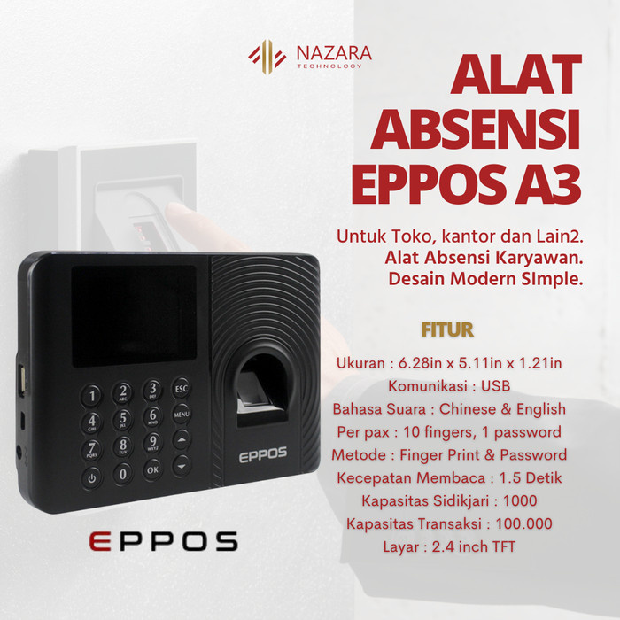 Jual Mesin Absensi Sidik Jari Finger Print EPPOS A3 | Shopee Indonesia