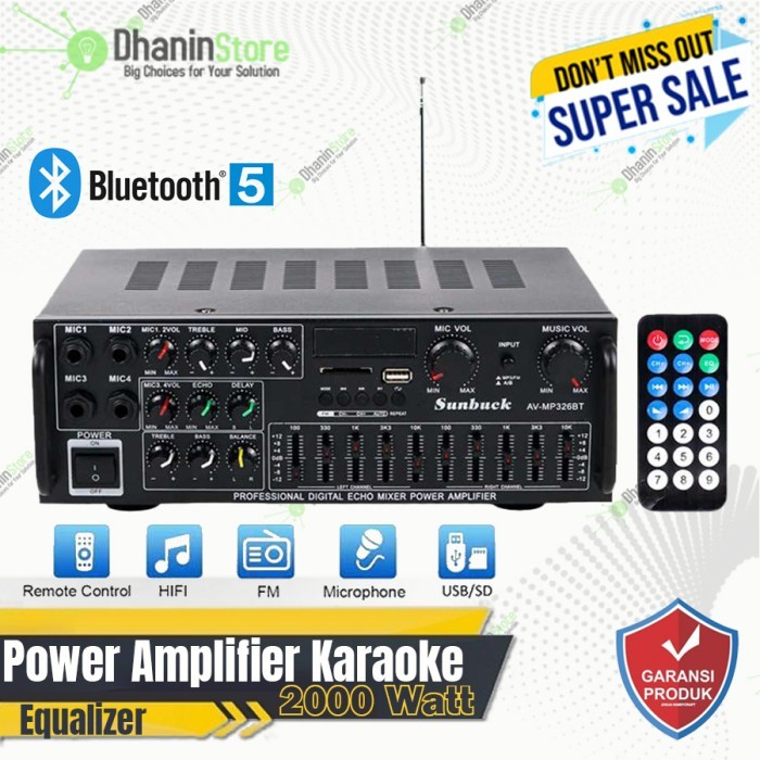 Jual Power Amplifier Equalizer Bluetooth Karaoke Stereo Sunbuck 2000 Watt | Shopee Indonesia