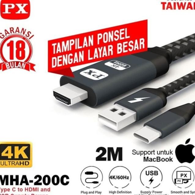 Jual Mhl Type C To Hd 4K Usb Adapter Cable 2M Px Mha-200C - Hp To Tv | Shopee Indonesia