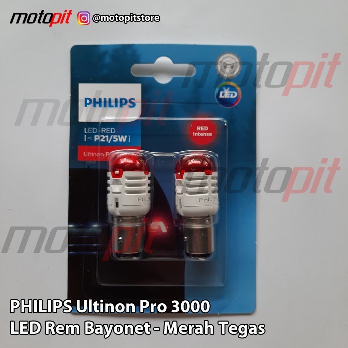 Jual PHILIPS LED REM P21/5W ULTINON PRO 3000 BAY15D BAYONET MERAH RED ...