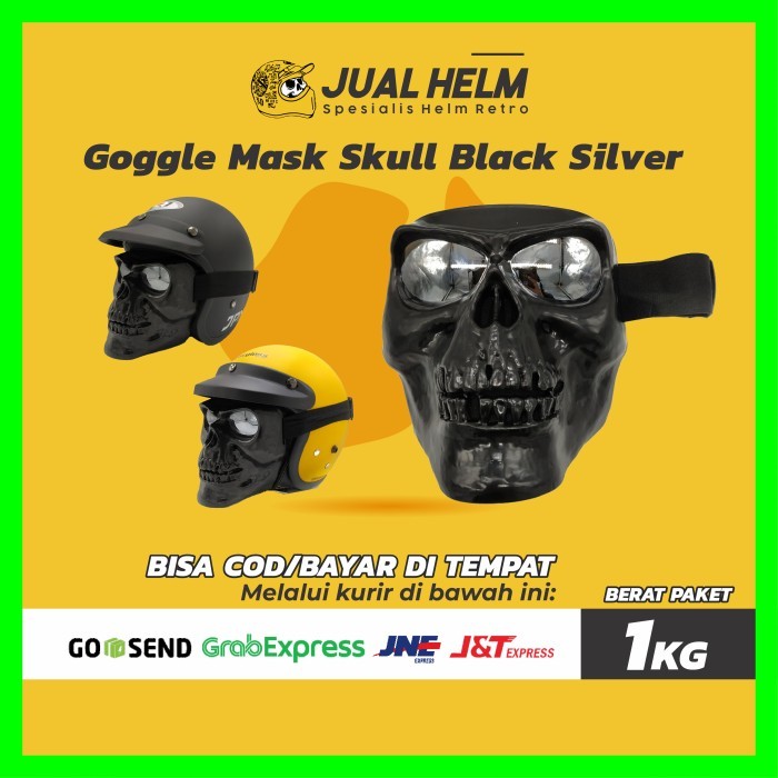 Jual Promo!! Goggle Mask Skull Black Silver ( Google / Helm / Halface ...