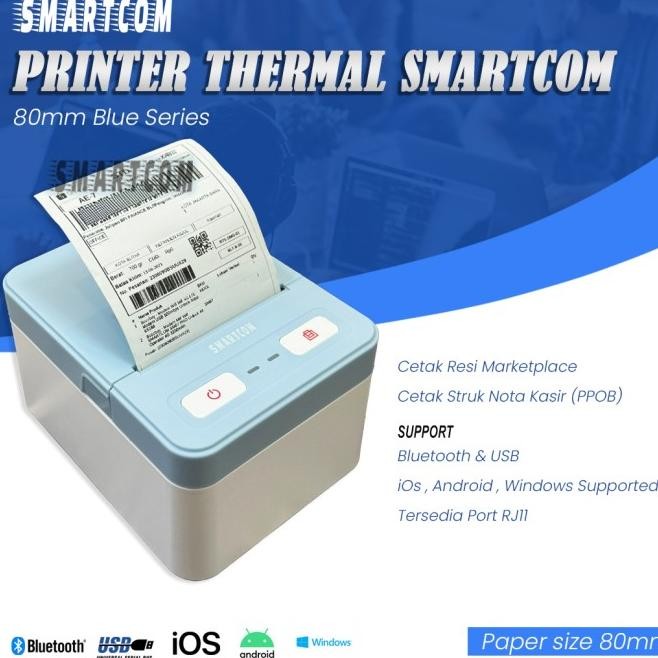Jual Smartcom Printer Bluetooth Thermal 80Mm Blue Color Cetak Resi Dari Hp | Shopee Indonesia