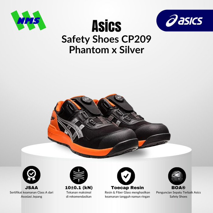 Jual Sepatu Safety Asics Winjob CP209 BOA Phantom x Silver Hitam ...