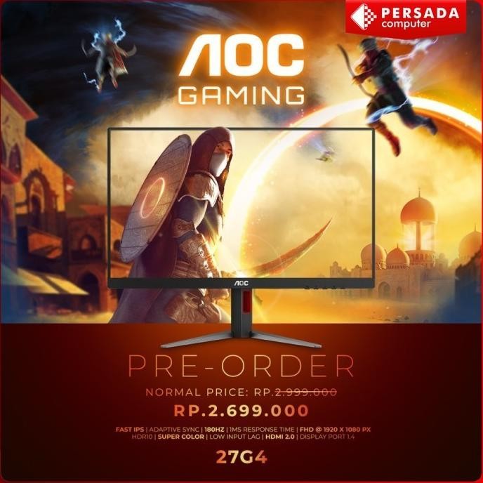 Jual TERBARU - Monitor GAMING AOC 27G4 27" 180HZ 1MS FAST IPS ADAPTIVE ...