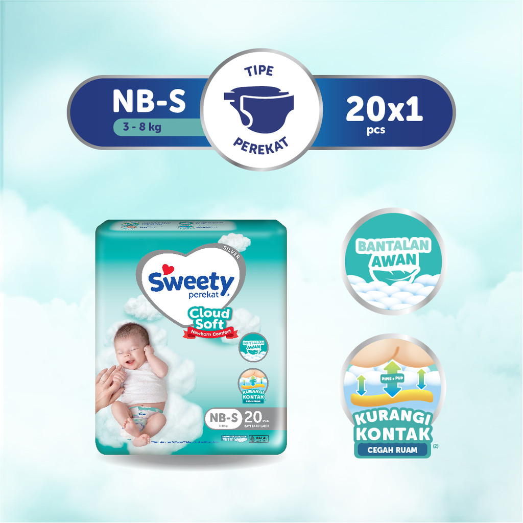 Jual Sweety Silver Comfort Cloud Soft Newborn NB - S 20 Popok Perekat ...