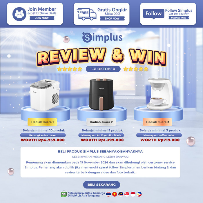 Jual Simplus Kombo Hemat - Air Fryer 4L 650W Low Watt & Panci Listrik Kukusan Serbaa 1.5L 600W ...