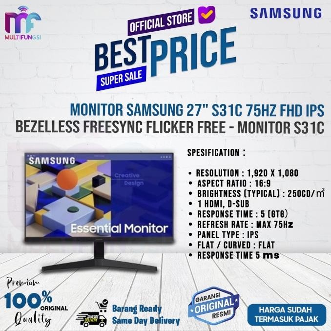 Jual Monitor Samsung 27" S27C310 75Hz Fhd Ips Bezelless Freesync S31C ...