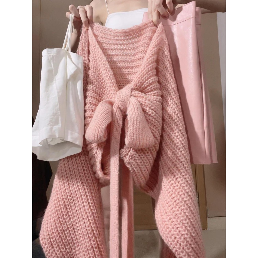 Jual Pink Lembut V Mantel Sweater Kardigan Wanita, Sweater Bertali ...