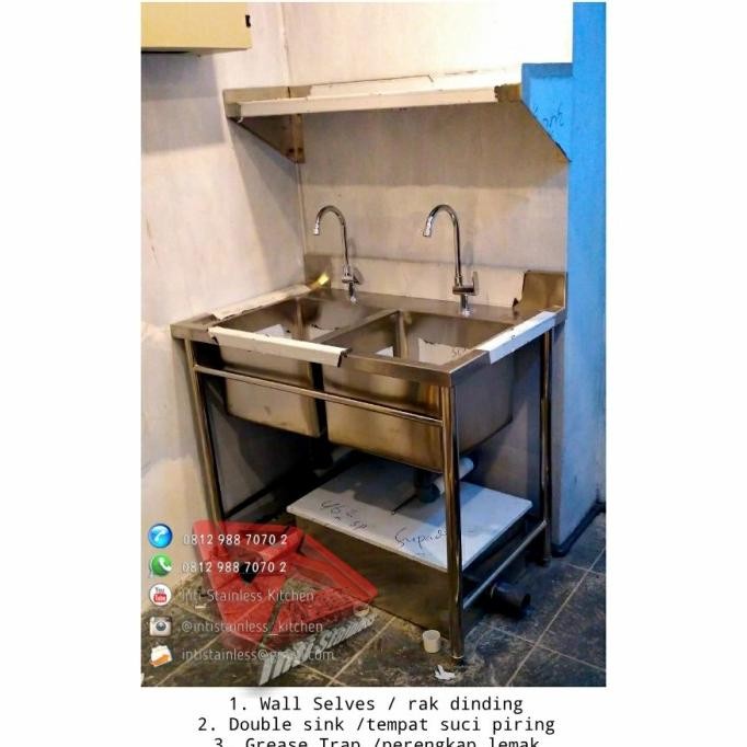 Jual Paket double sink wastafel, grease trap dan rak dinding stainless ...