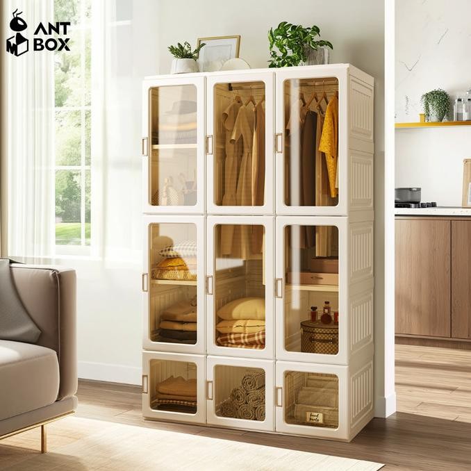 Jual ANTBOX Lemari Pakaian Plastik Susun Pintu Transparan Minimalis Lemari Baju | Shopee Indonesia