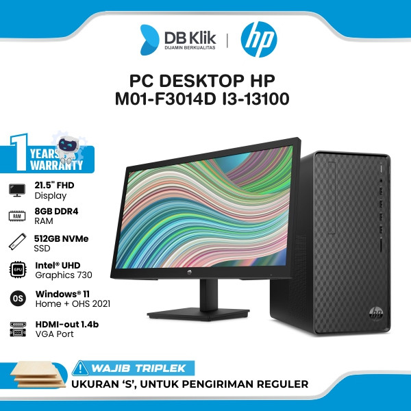 Jual Hp Pc Desktop M01-F3014D Core I3-13100 8Gb 512Gb Ssd No Dvd Windows 11 Home Sl + Office ...