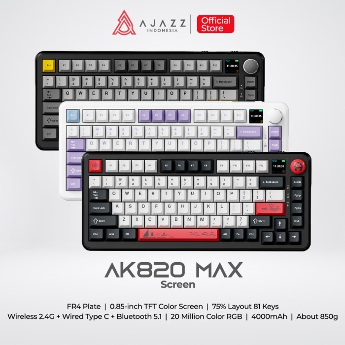 Jual Ajazz AK820 MAX 75% Keyboard Gang Mechanical Three Mode RGB TFT Color Screen - Volume Knob ...