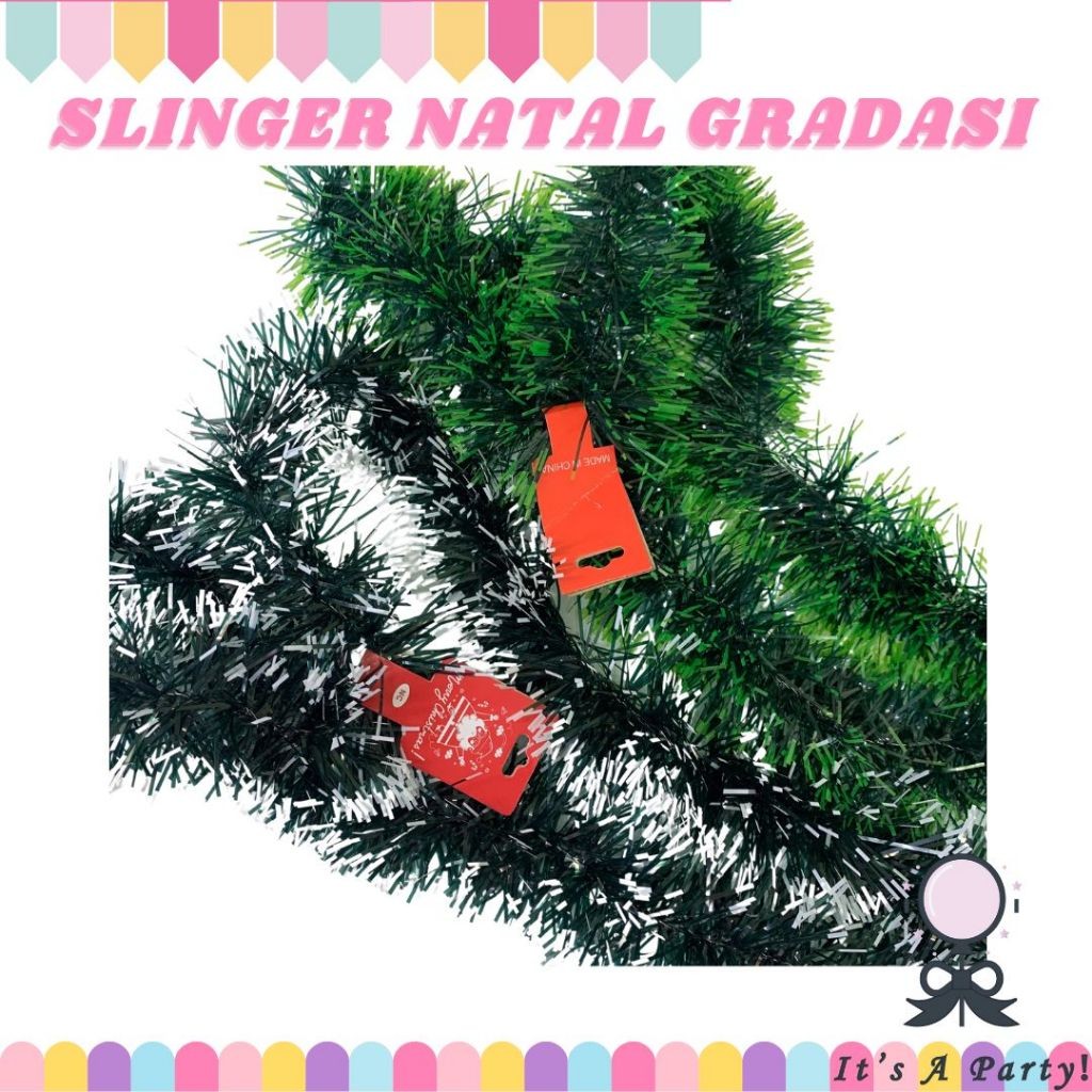 Jual Slinger Natal 2 Meter Diameter 5cm Slinger Putih Salju Hijau Daun ...