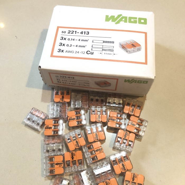 Jual Wago 221-413 Konektor Kabel Spring Ori 100% 1 Pack : 50Pc | Shopee ...