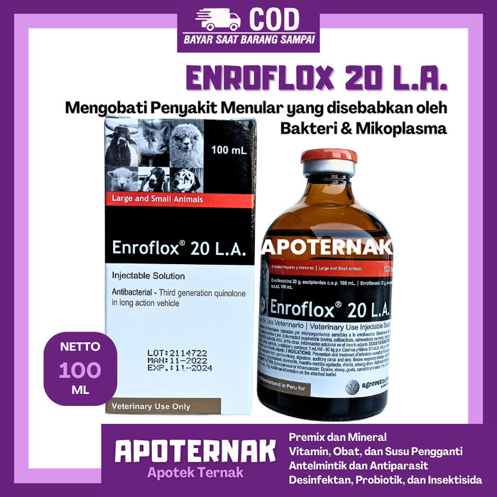 Jual Jual ENROFLOX 20 LA 100ml Obat Pernafasan Pencernaan Pendengaran Hewan | Shopee Indonesia