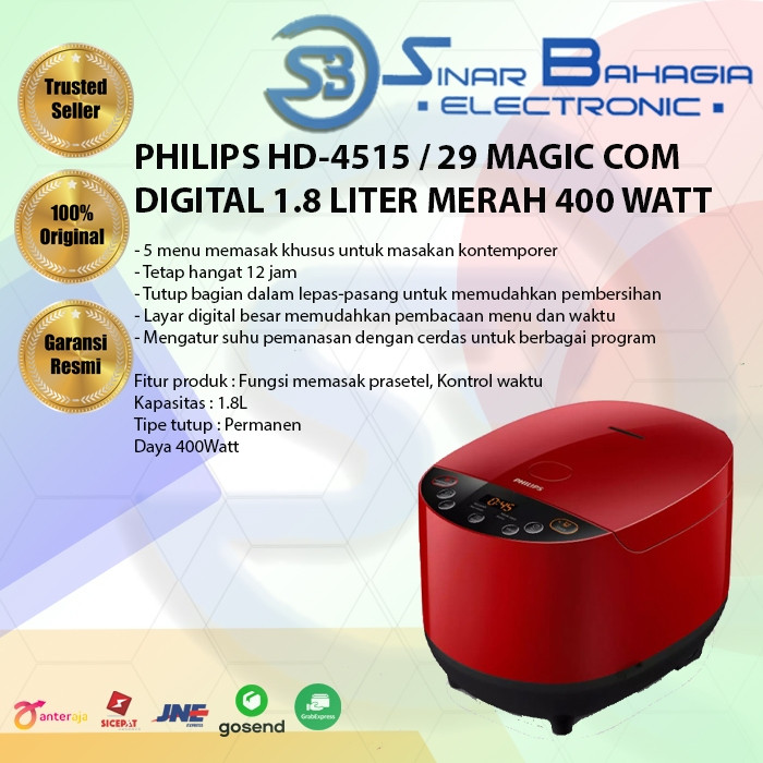 Jual PHILIPS HD-4515 / 29 MAGIC COM DIGITAL 1.8 LITER MERAH 400 WATT ...