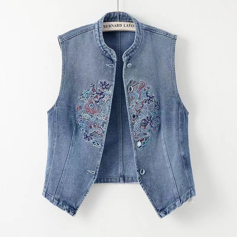 Jual Chinese Blue Denim Vest Coat Top Denim Vest Best Chinese Style ...