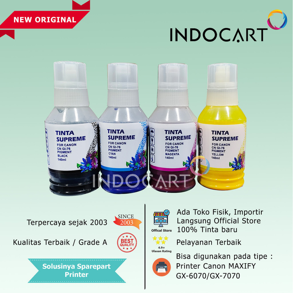 Jual IndoCart Tinta Supreme Canon GI-76 GI76 Compatible Pigment Ink ...